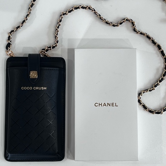 CHANEL | Bags | Chanel Coco Crush Black And Gold Textured Cell Phone ...
